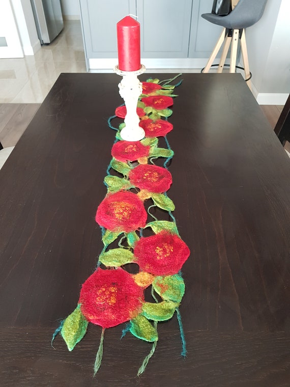 Red Poppy Table Runner Big Flowers Table Runner Boho Table | Etsy