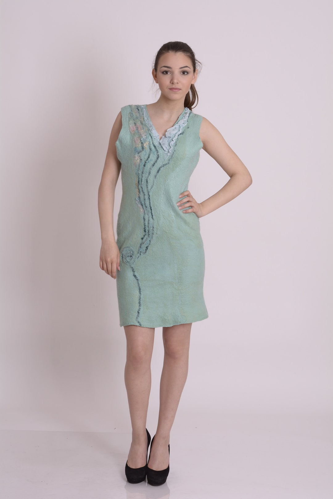 Mint Felt Dress Sustainable Woman Fashion Eco Friendly Wool Silk Nuno ...