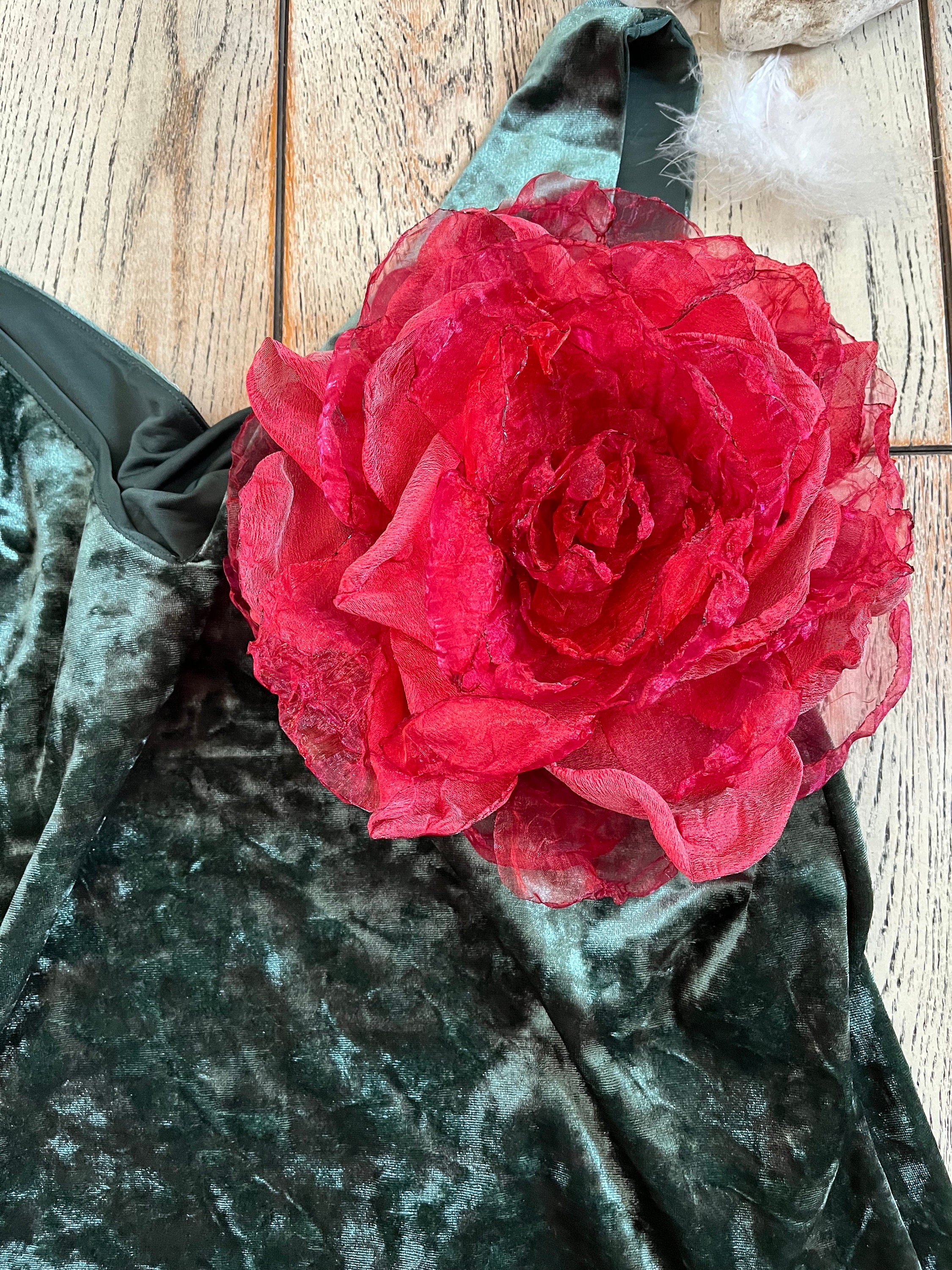 Deep Red Flower Brooch Extra Large Flower Pin Party Brooch Organza ...