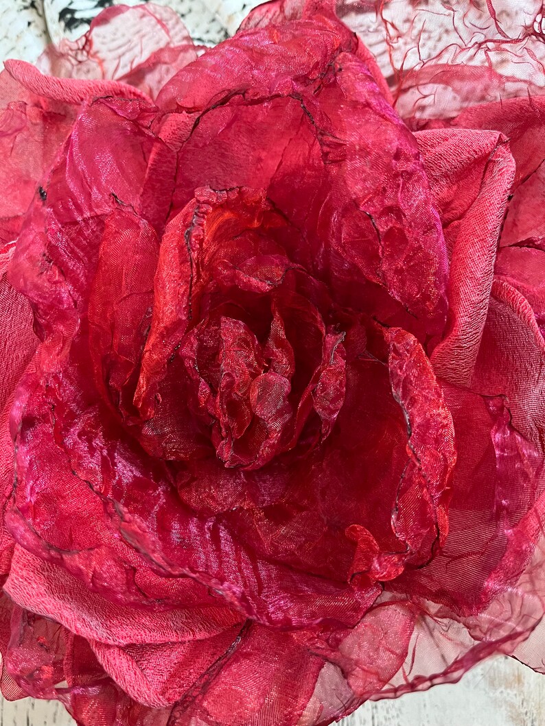 Deep Red Flower Brooch Extra Large Flower Pin Party Brooch Organza ...