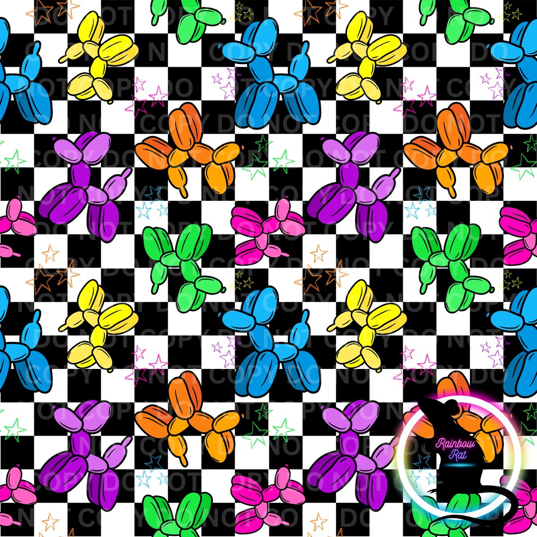 Seamless File | Balloon Dogs | Checkered Design | Black & White | PNG ...