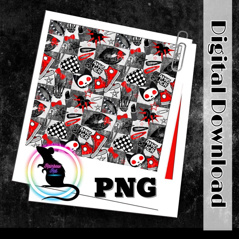 Seamless File | Emo | Neon Red | Checkered | PNG | Digital File | Punk ...