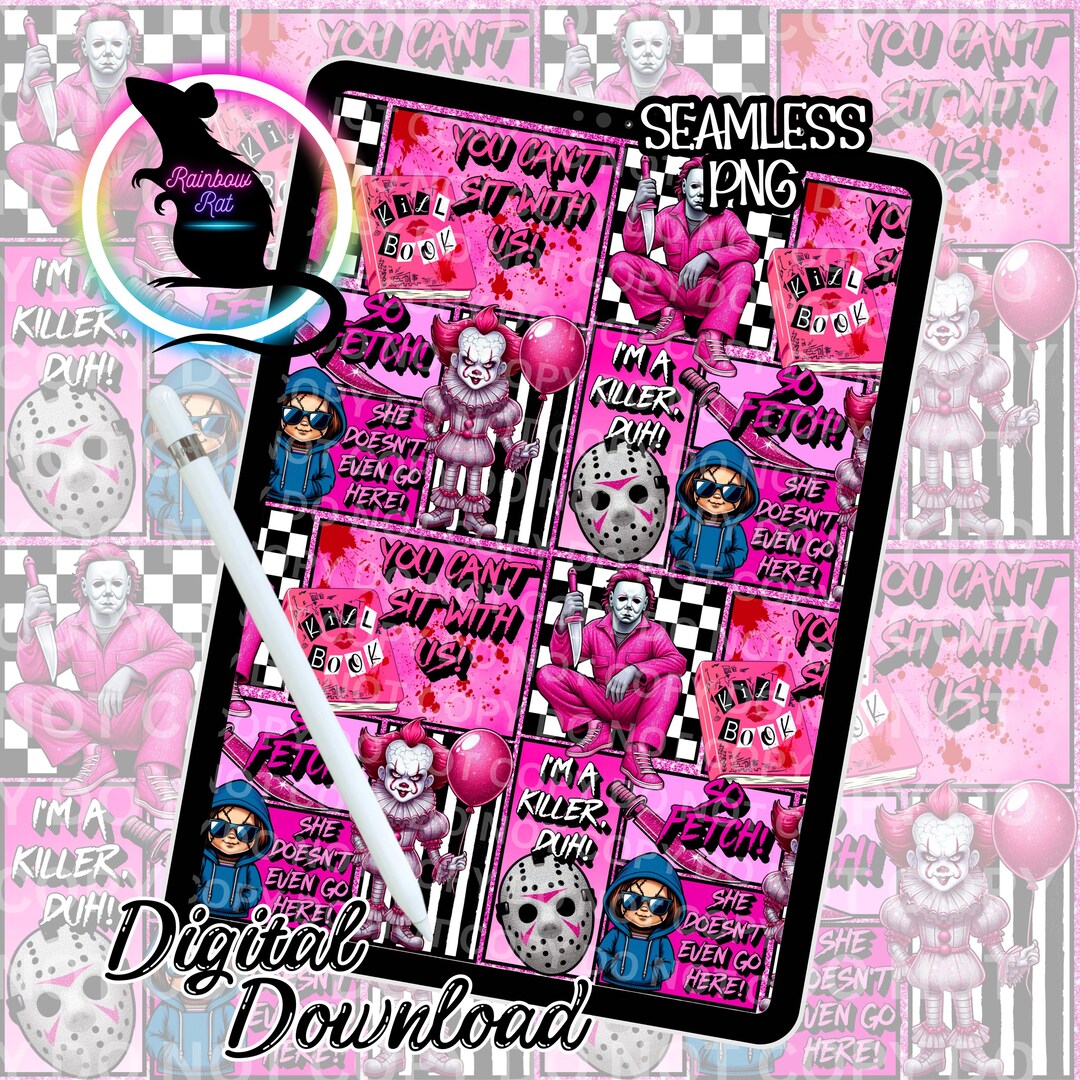 Mean Horror Seamless File: Pink Halloween Repeating Pattern (PNG ...