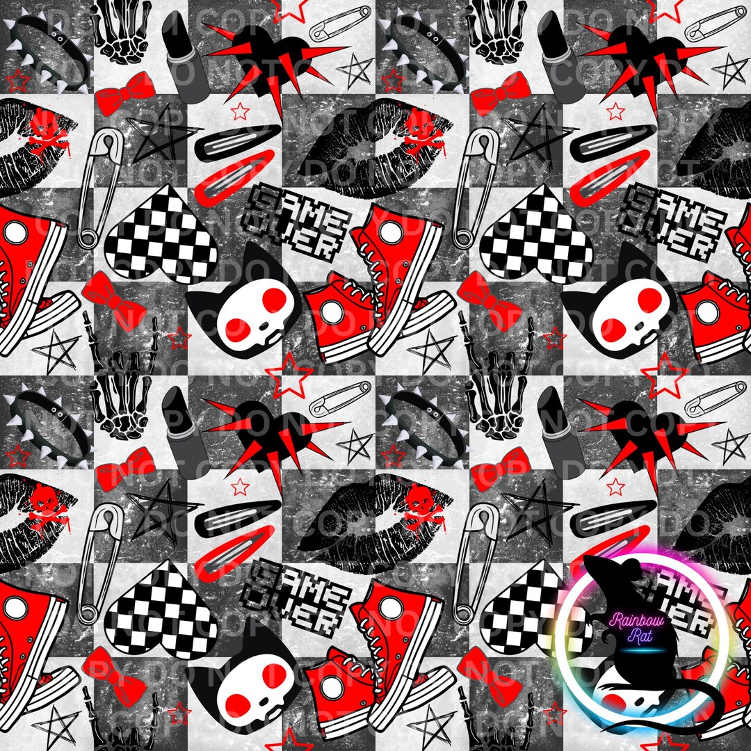 Seamless File | Emo | Neon Red | Checkered | PNG | Digital File | Punk ...