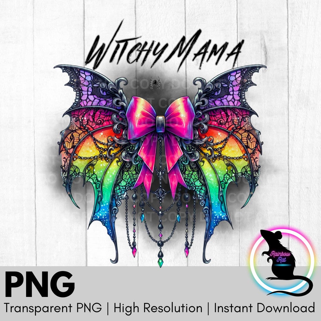 Rainbow Bat Mama PNG | Witchy Coquette PNG | Pretty Spooky Digital ...