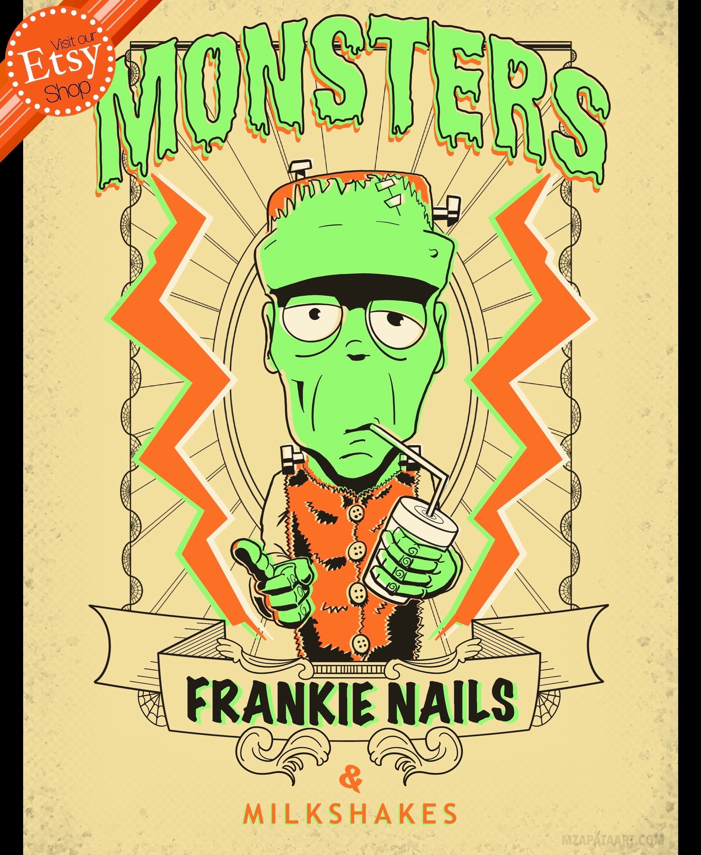 Frankenstein's Monster, Monster Print, Halloween Decor, Art Poster ...