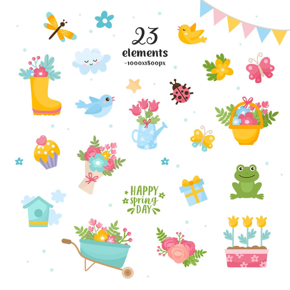 Cute Spring Clipart Vector Illustration Set Nursery Art | Etsy