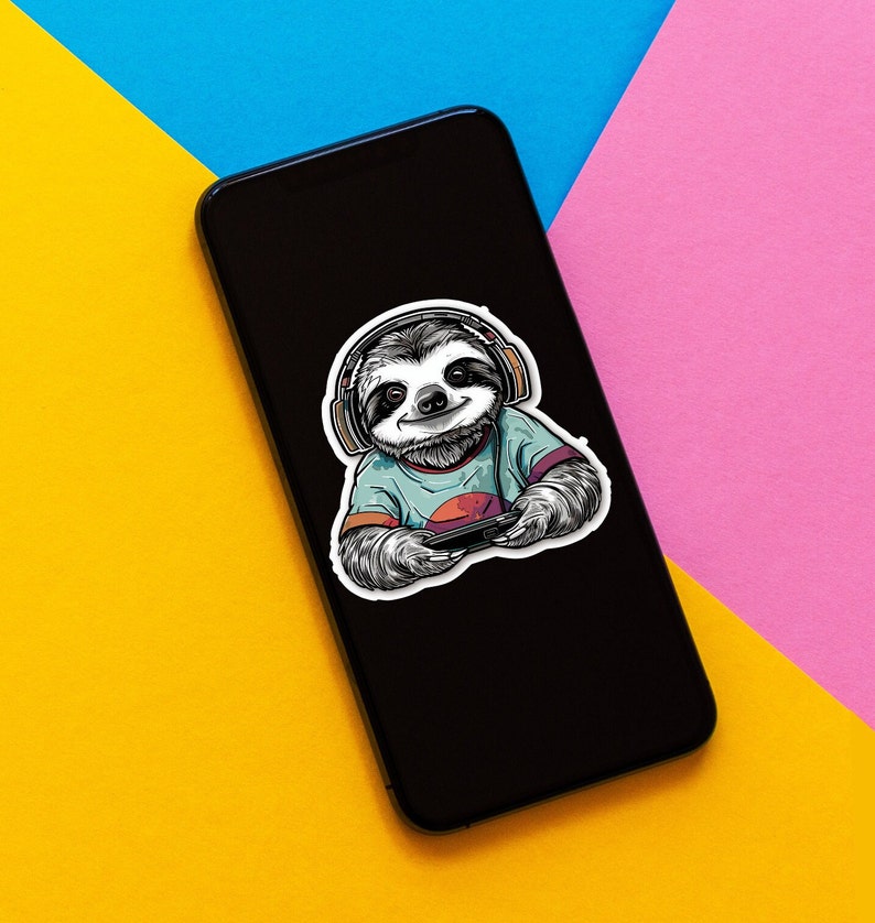 Gaming Addict Sloth, Single Die Cut Vinyl Sticker Decal for Laptops ...