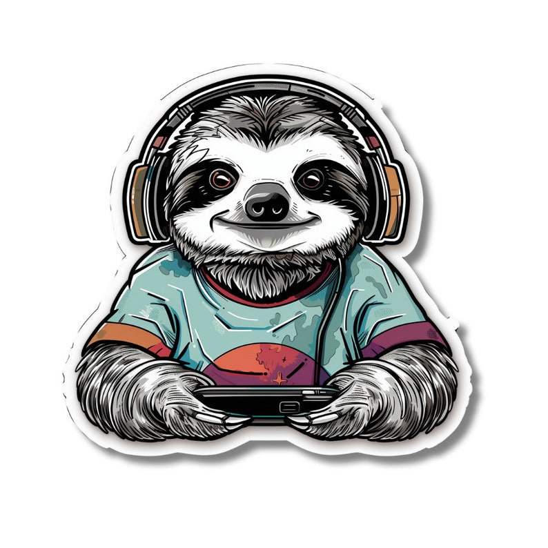 Gaming Addict Sloth, Single Die Cut Vinyl Sticker Decal for Laptops ...