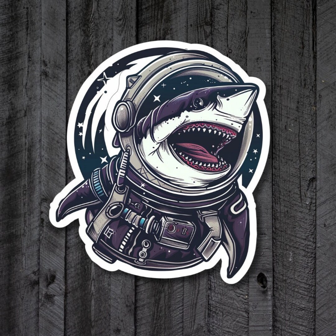 Space Shark Astronaut, Single Die Cut Vinyl Sticker Decal for Laptops ...