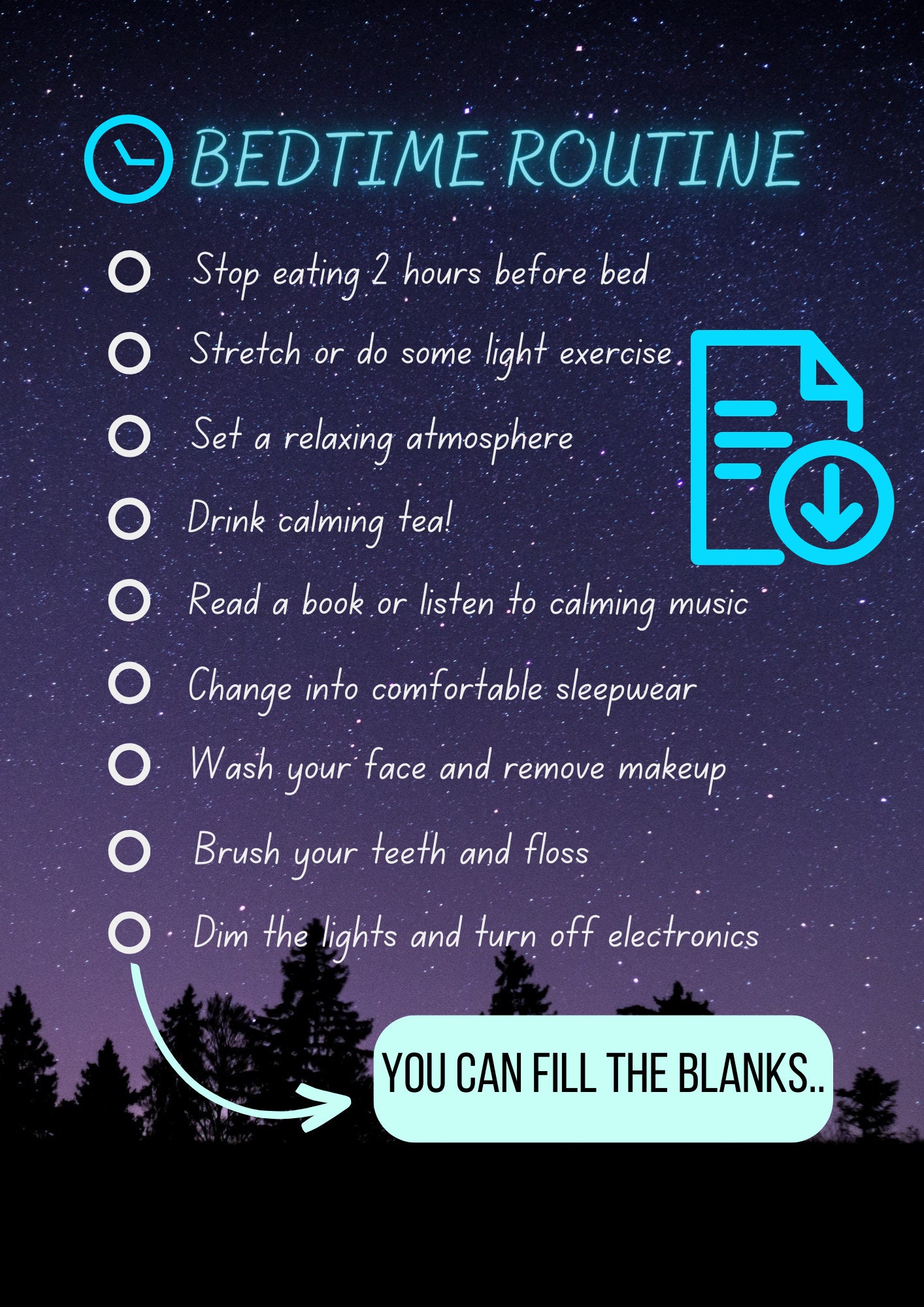 PRINTABLE Bedtime Routine Chart Bedtime Routine Checklist Bedtime ...