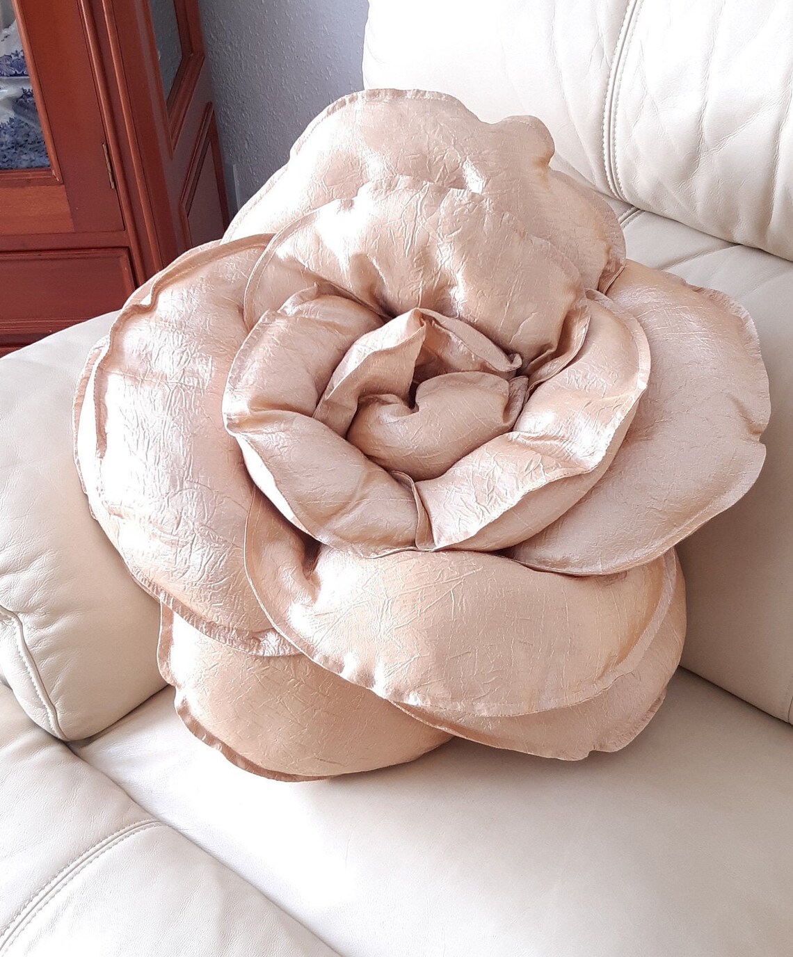 Golden beige colour Cushion Luxury pillow Unique flower shaped | Etsy