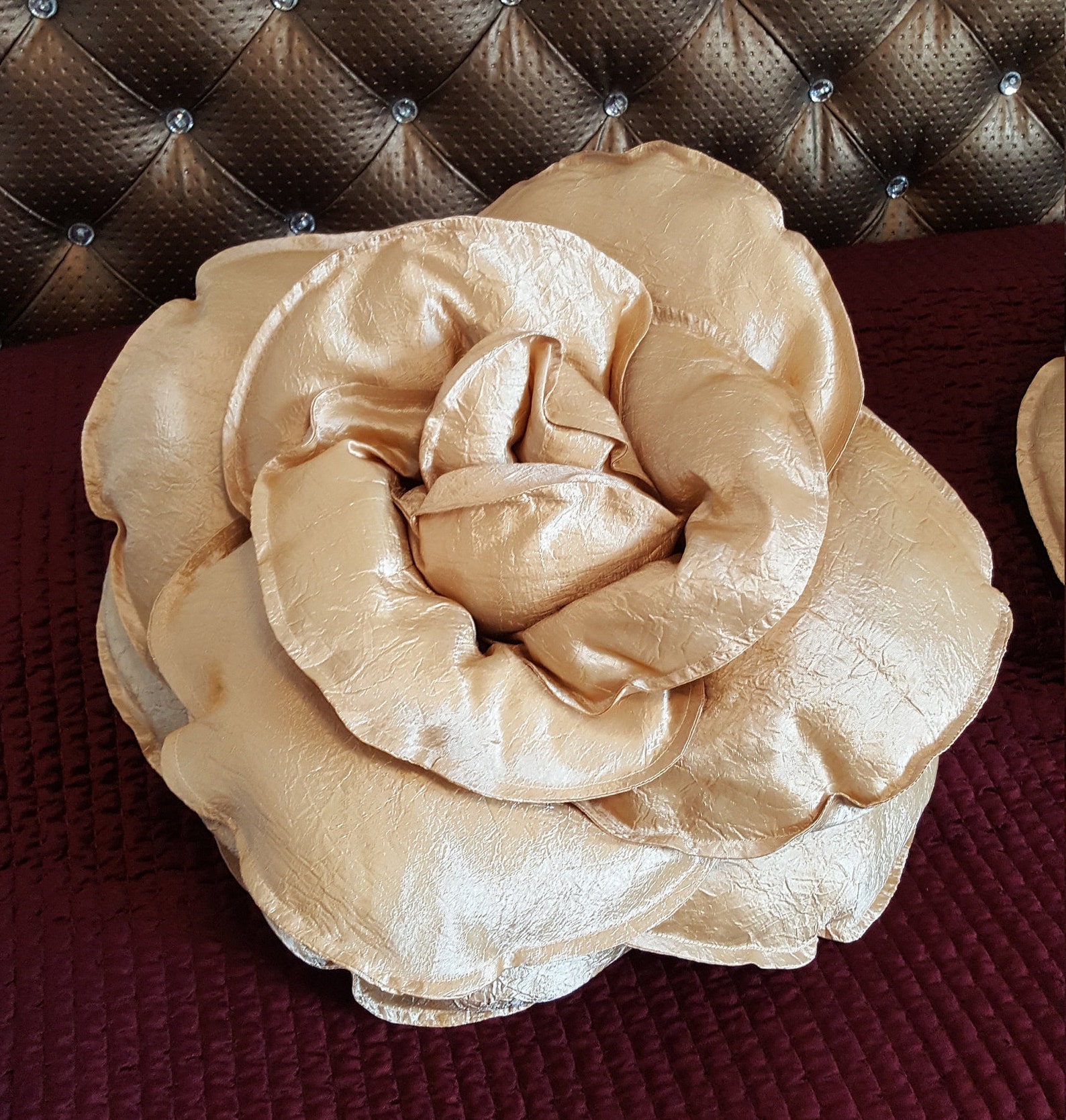 Golden beige colour Cushion Luxury pillow Unique flower shaped | Etsy