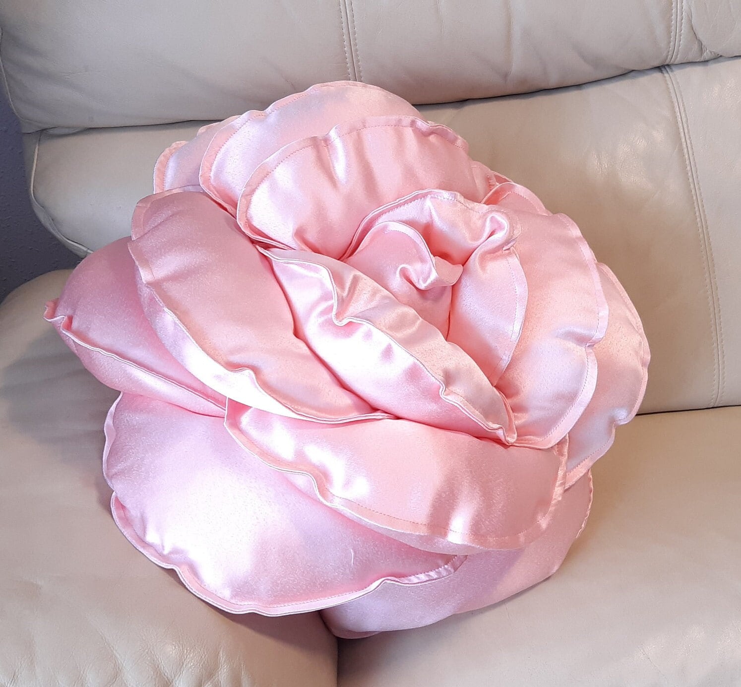 Blush Pink Cushion Luxury Pillow Unique Flower Shaped Pillow Pink Satin ...