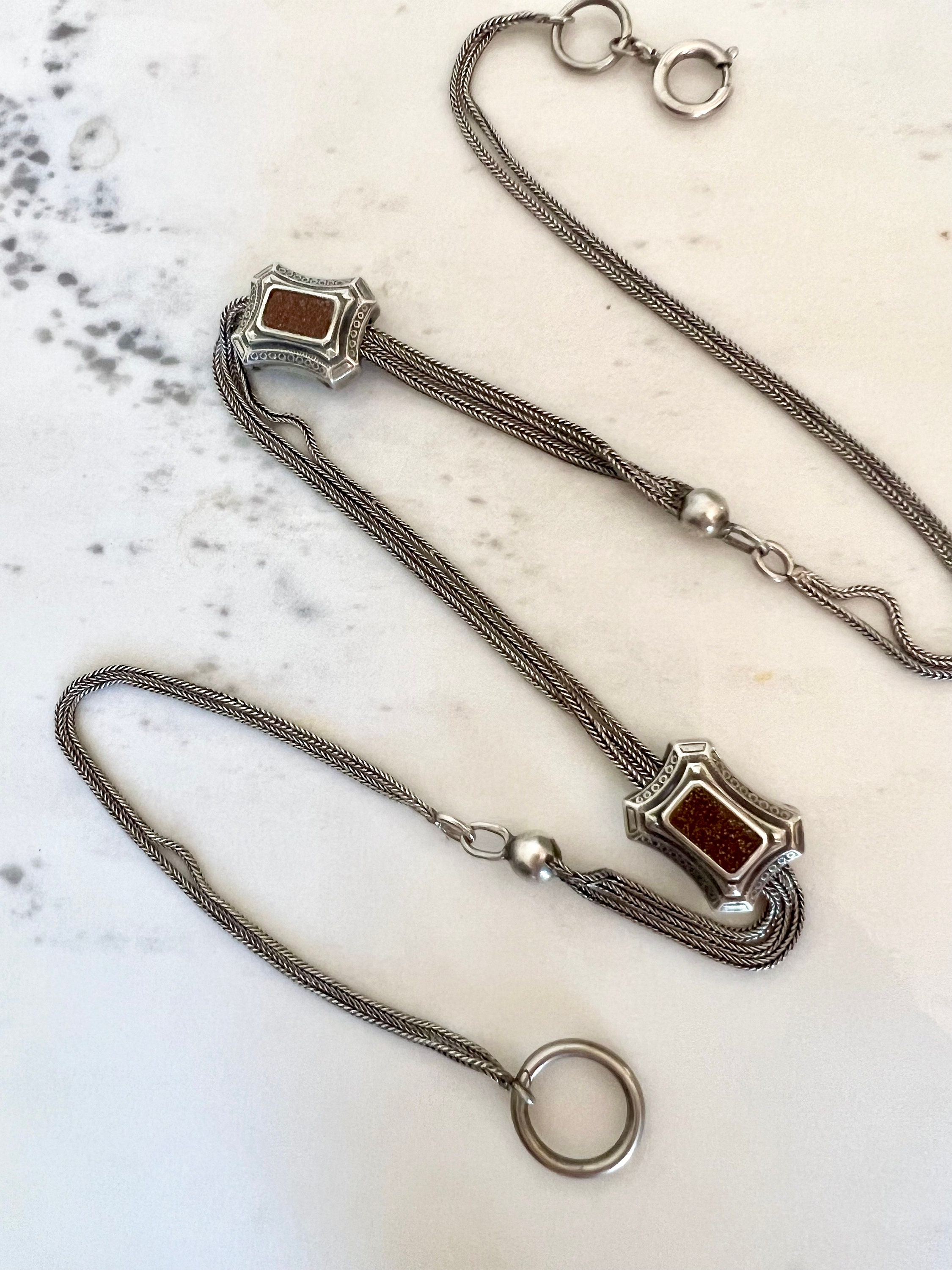 Antique French Silver Long Chatelaine Slide Chain Necklace 25" | Solid ...