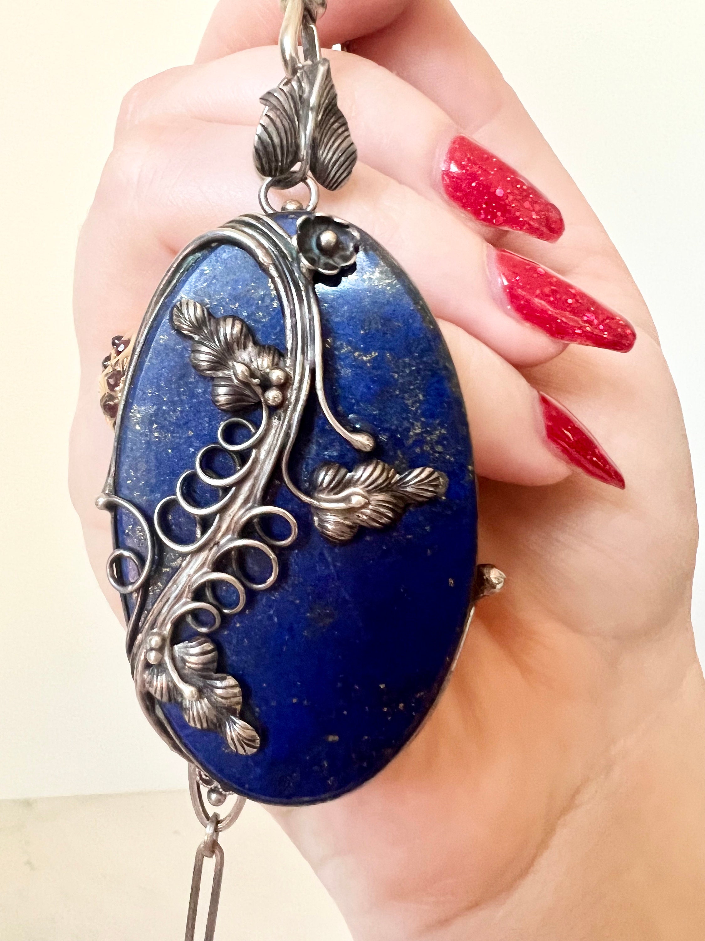 Antique Large Blue Lapis Lazuli Solid Silver Pendant Arts & Crafts ...
