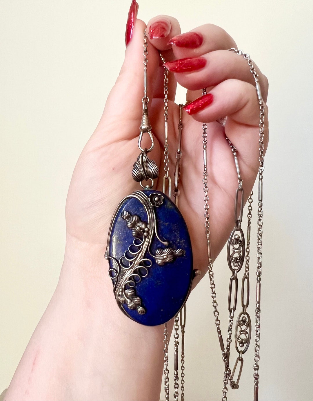 Antique Large Blue Lapis Lazuli Solid Silver Pendant Arts & Crafts ...