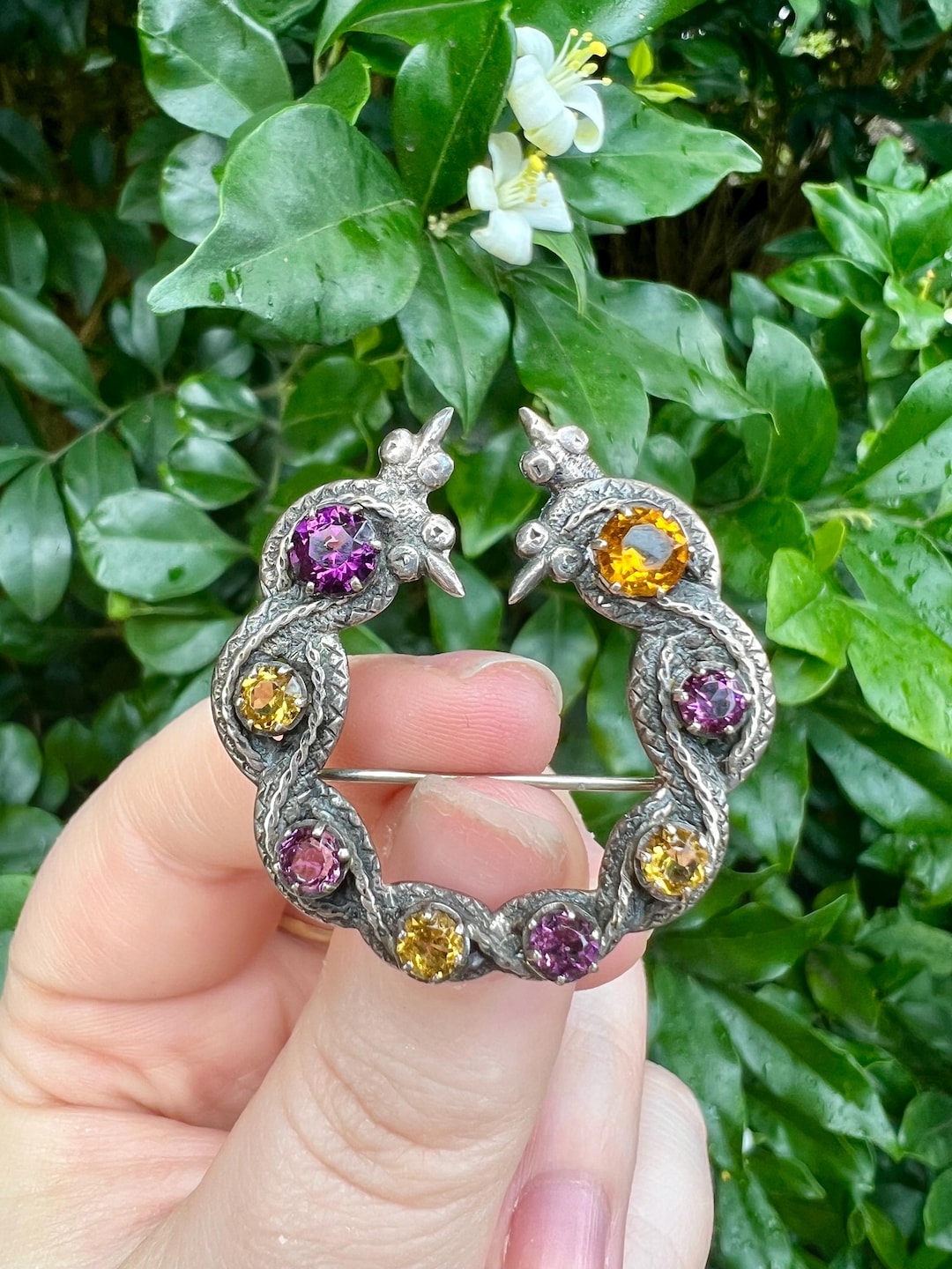 Antique Victorian Scottish Entwined Snake Brooch | Round Amethyst ...