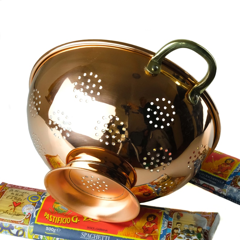 Handcrafted Copper Colander With Brass Handles – Italian-inspired Pasta ...