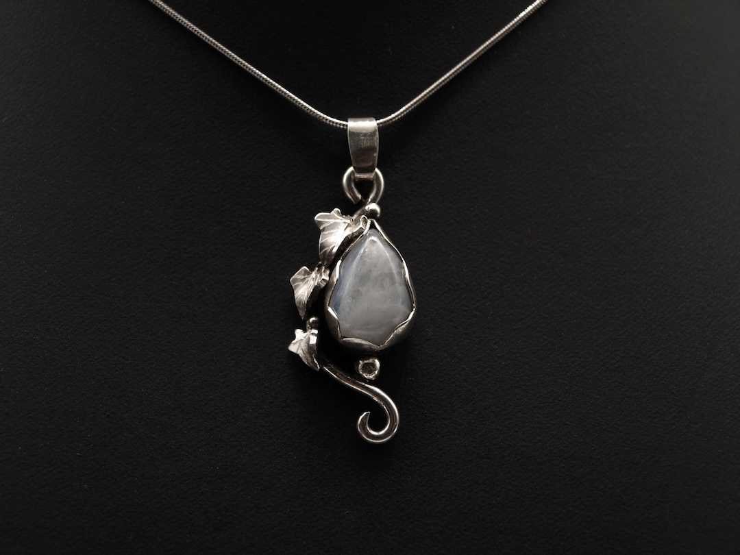 Small Ivy Tendril Pendant With Rainbow Moonstone Made of 950 Silver ...