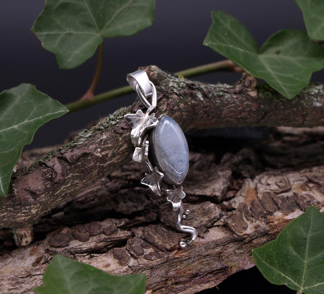 Ivy Tendril Pendant With Rainbow Moonstone, Silver 950, Handmade in ...
