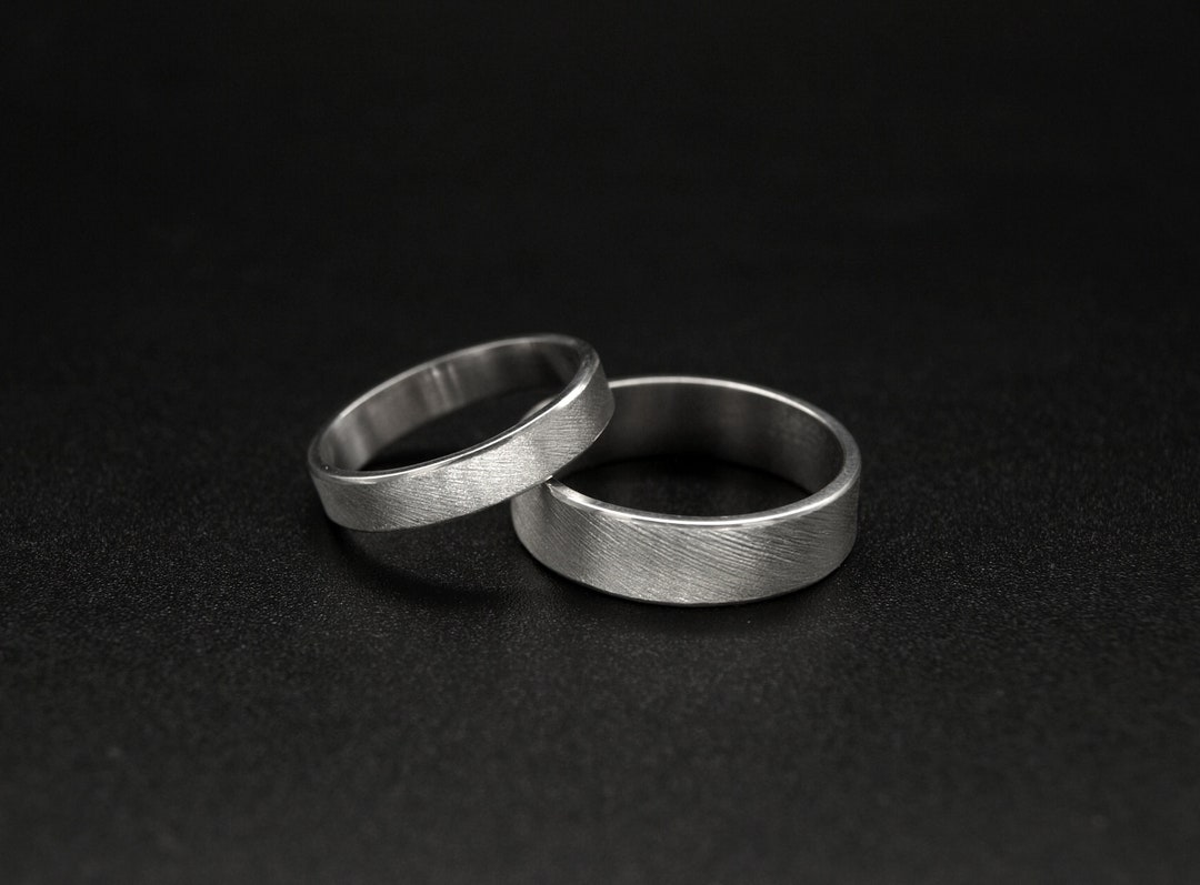 Partner Rings Set, Engagement Rings Silver 935, Finely Brushed ...