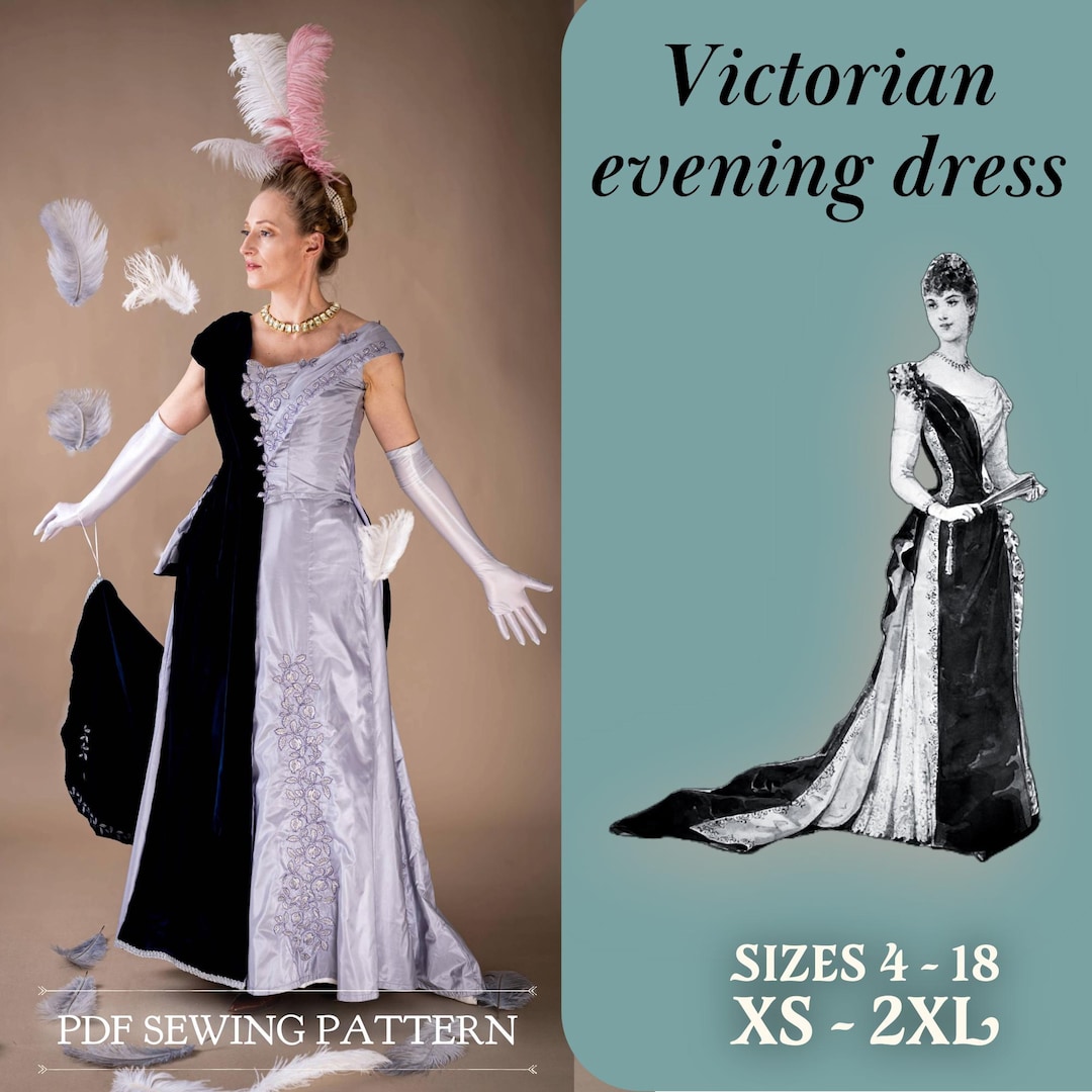 Victorian Evening Dress Sewing Pattern | Late Victorian Era Dress ...