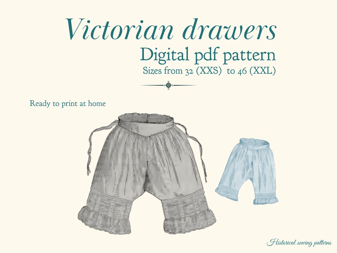 Victorian Drawers Sewing Pattern PDF: Sizes 32-44 (XXS-XXL) | Detailed ...