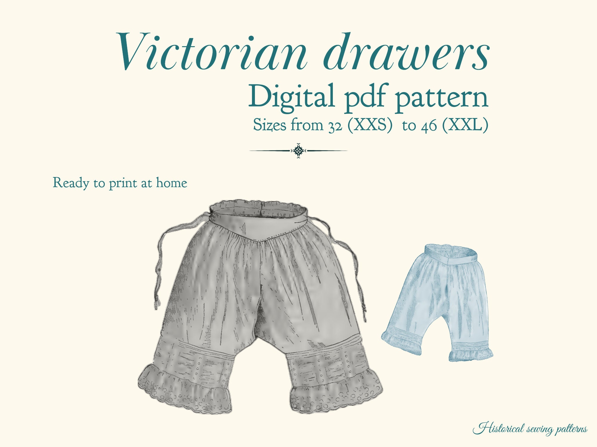 Victorian Drawers Sewing Pattern PDF: Sizes 32-44 (XXS-XXL) | Detailed ...