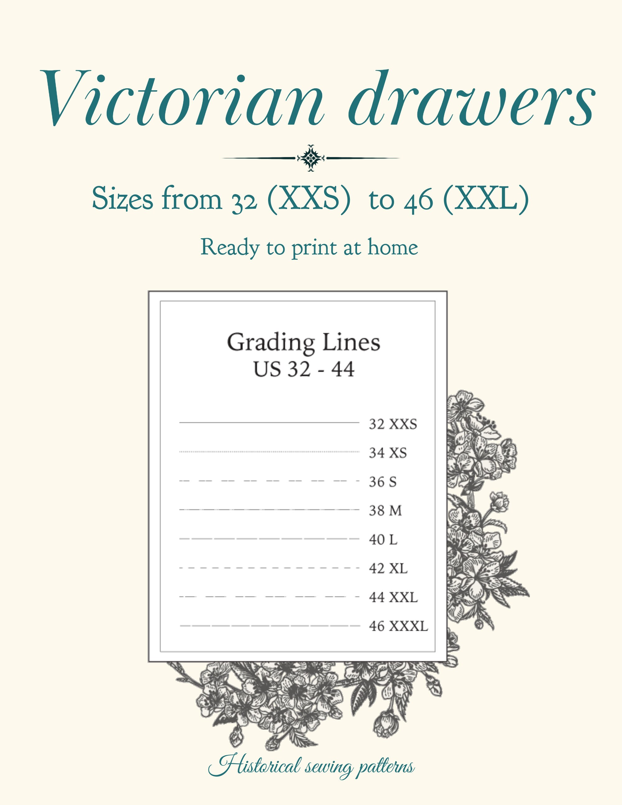 Victorian Drawers Sewing Pattern PDF: Sizes 32-44 (XXS-XXL) | Detailed ...