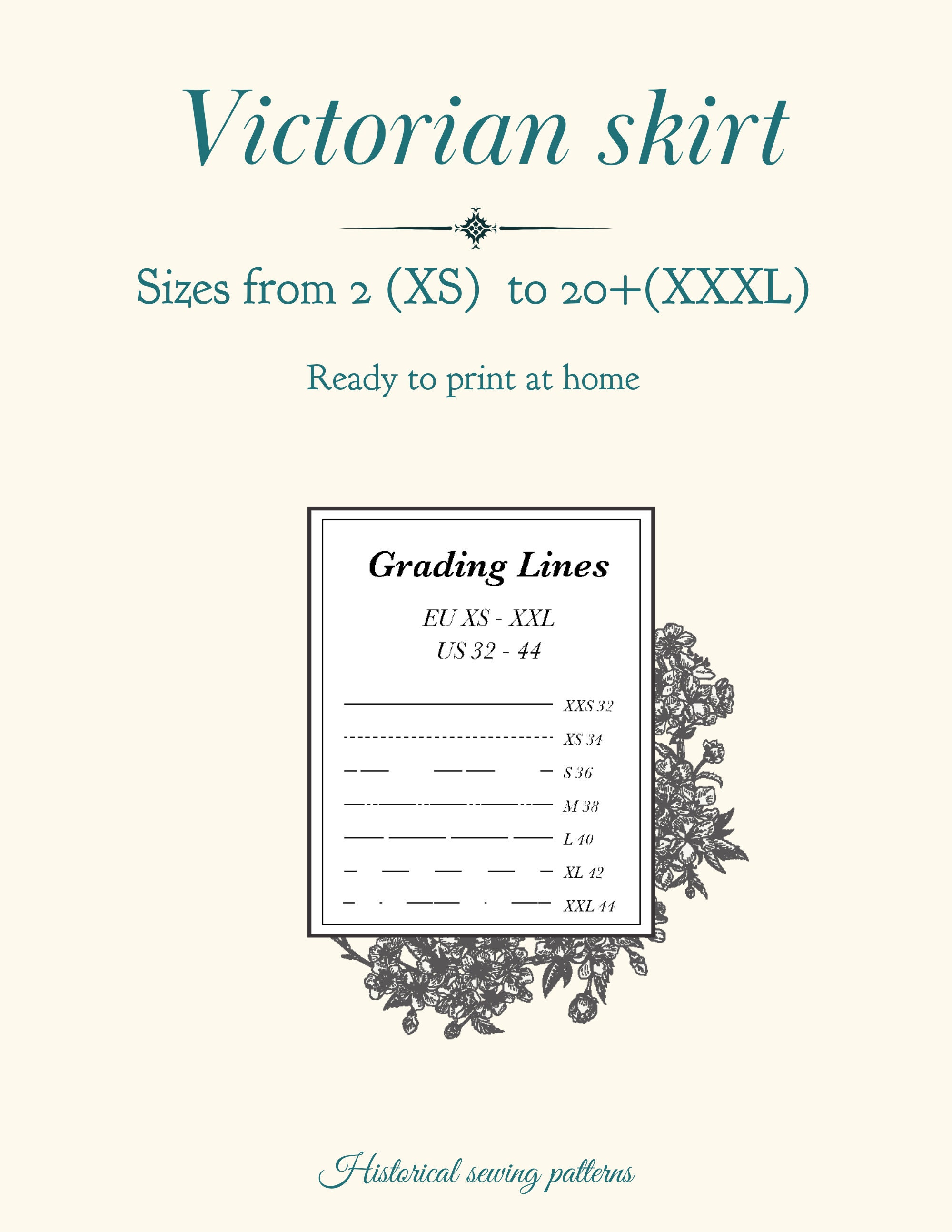 Victorian Skirt Pattern: Print at Home PDF A4 and US Letter Sizes Xs Xxxl Sizes 2 20 Detailed ...