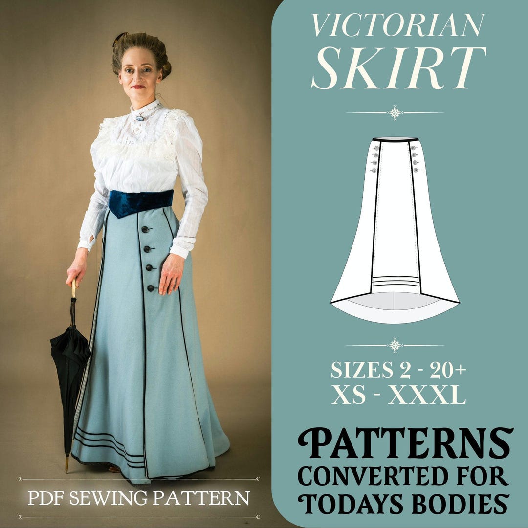Victorian Skirt Pattern: Print at Home PDF | A4 and US Letter | Sizes Xs - Xxxl | Sizes 2 - 20 ...
