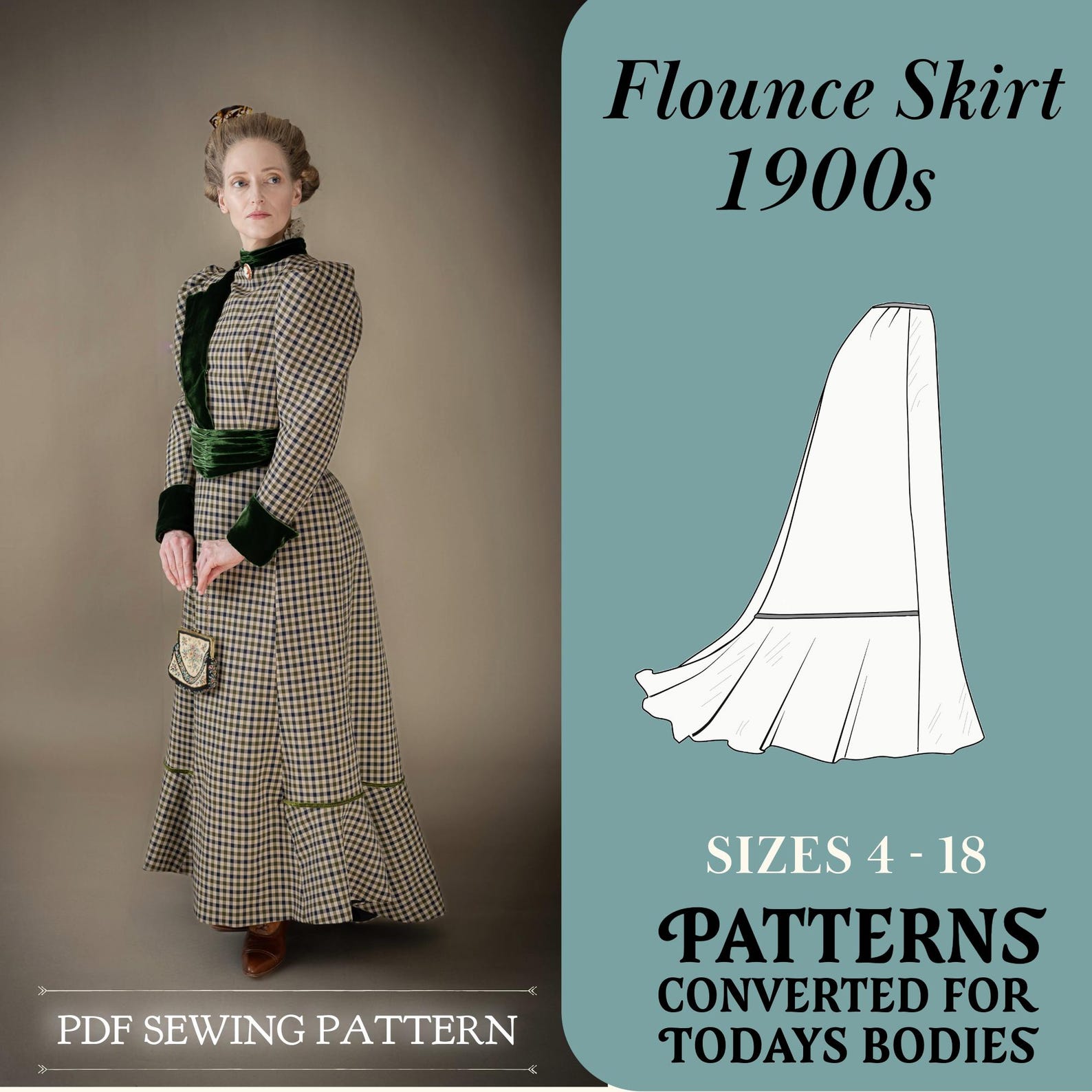 Victorian Flounce Skirt Pattern: Print at Home PDF | A4 and US Letter ...