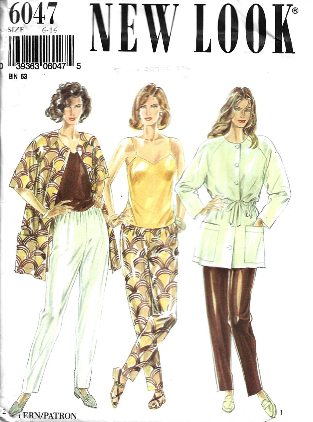 UNCUT Vintage 90s New Look Sewing Pattern 6047 Sizes 6-16 - Etsy