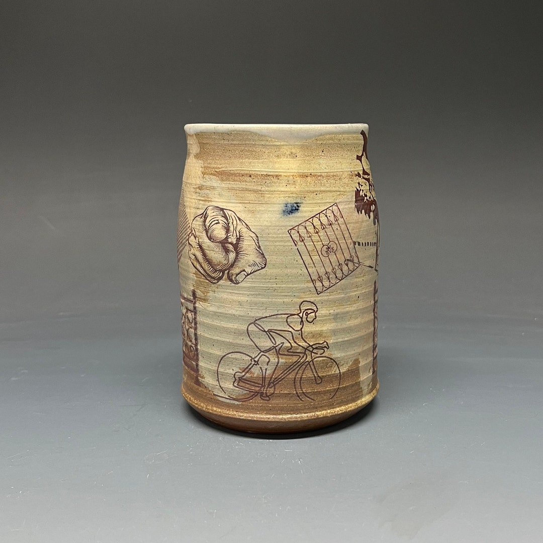 Wheel Thrown Wood Fired Salt Glazed Cup With Decal Collage Images - Etsy