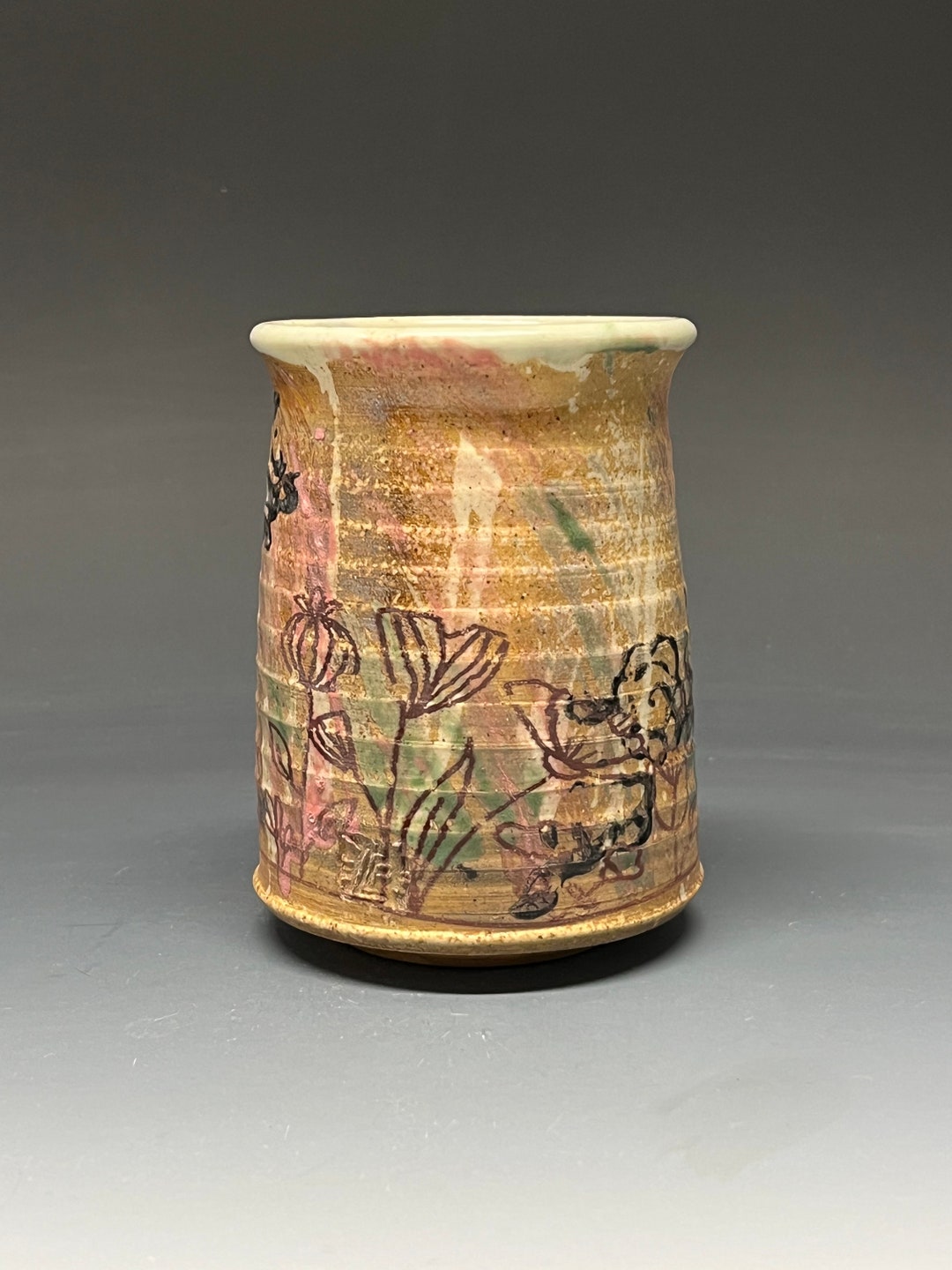 Wheel Thrown Wood Fired Salt Glazed Cup With Decal Collage Images - Etsy