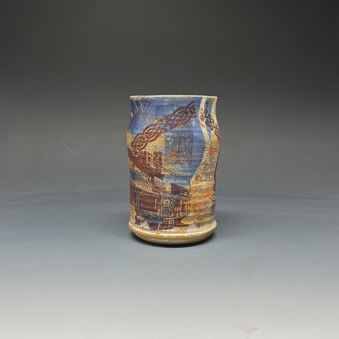 Wheel Thrown Wood Fired Salt Glazed Cup With Decal Collage Images - Etsy