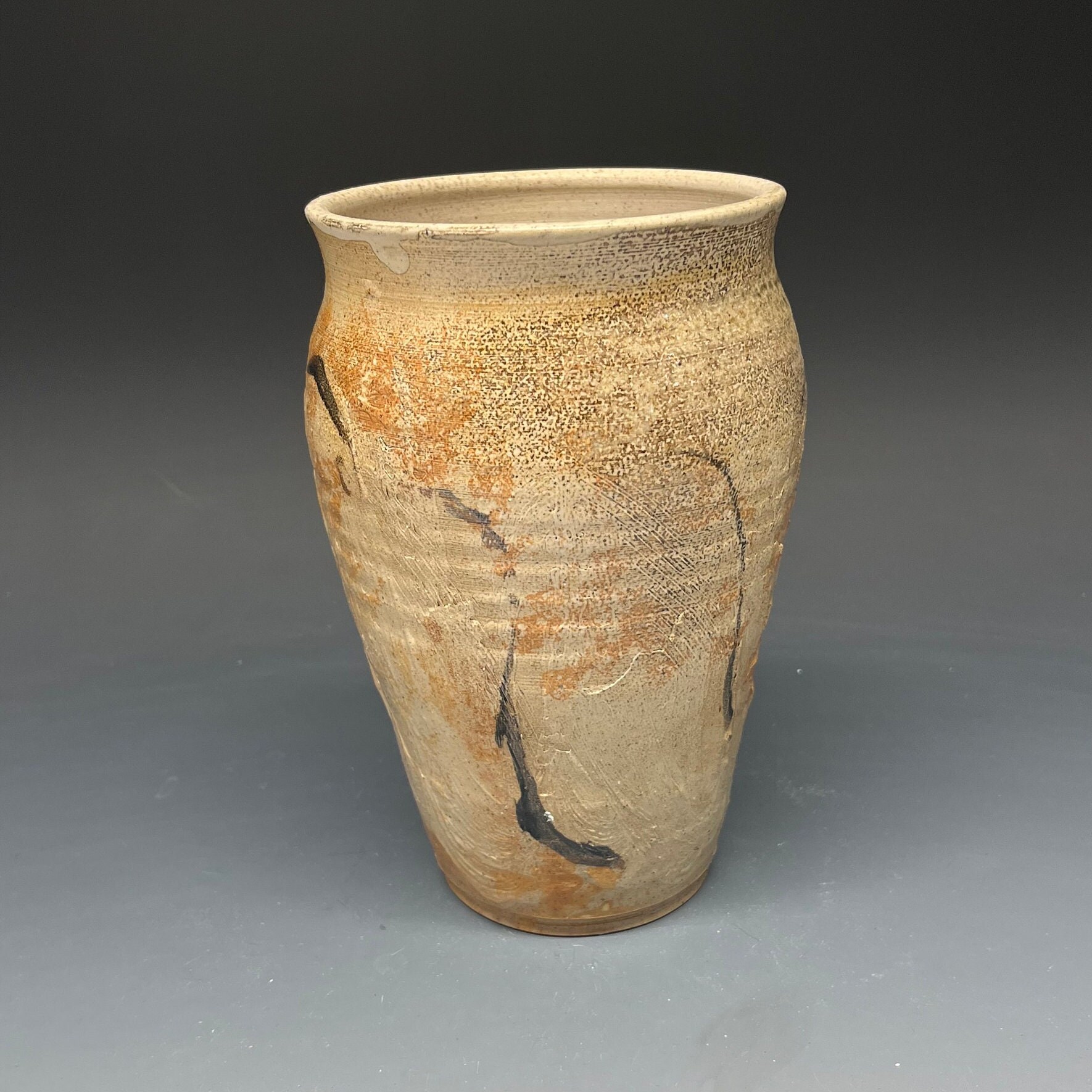 Wood Fired Salt Glazed Vessel With Underglaze and Stain Stripes - Etsy