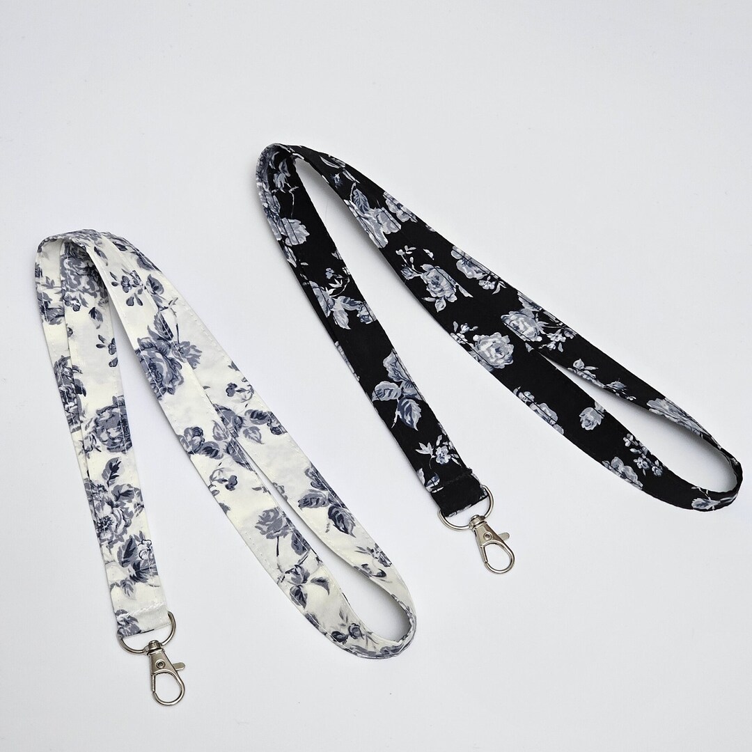 Floral Vintage Style Lanyards in White or Black, Handmade Cotton ...