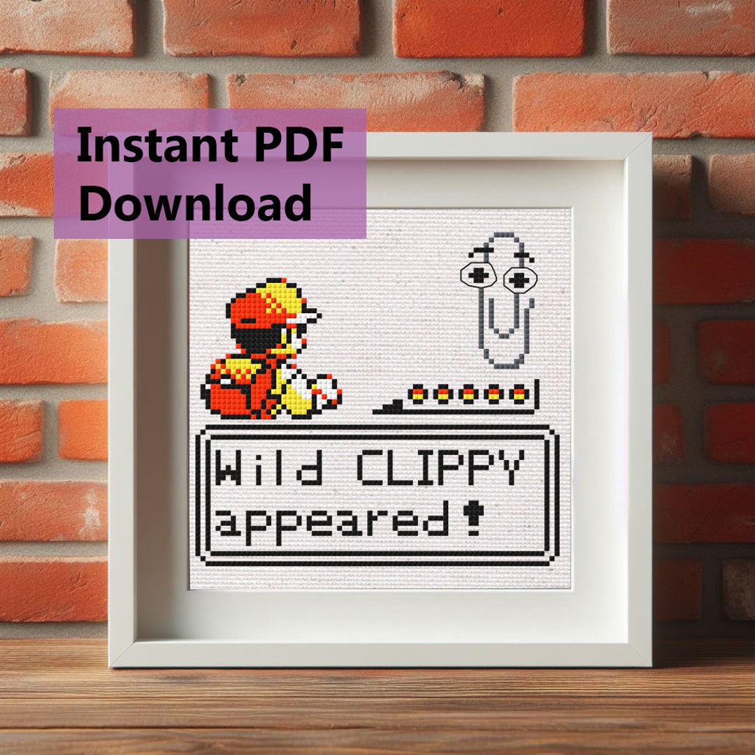 Wild Clippy Appeared Crossstitch Pattern | DIY Retro Videogame ...
