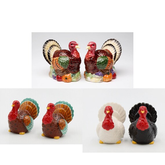 Vintage Thanksgiving Turkey Figurines Turkey Salt Shakers Dining ...