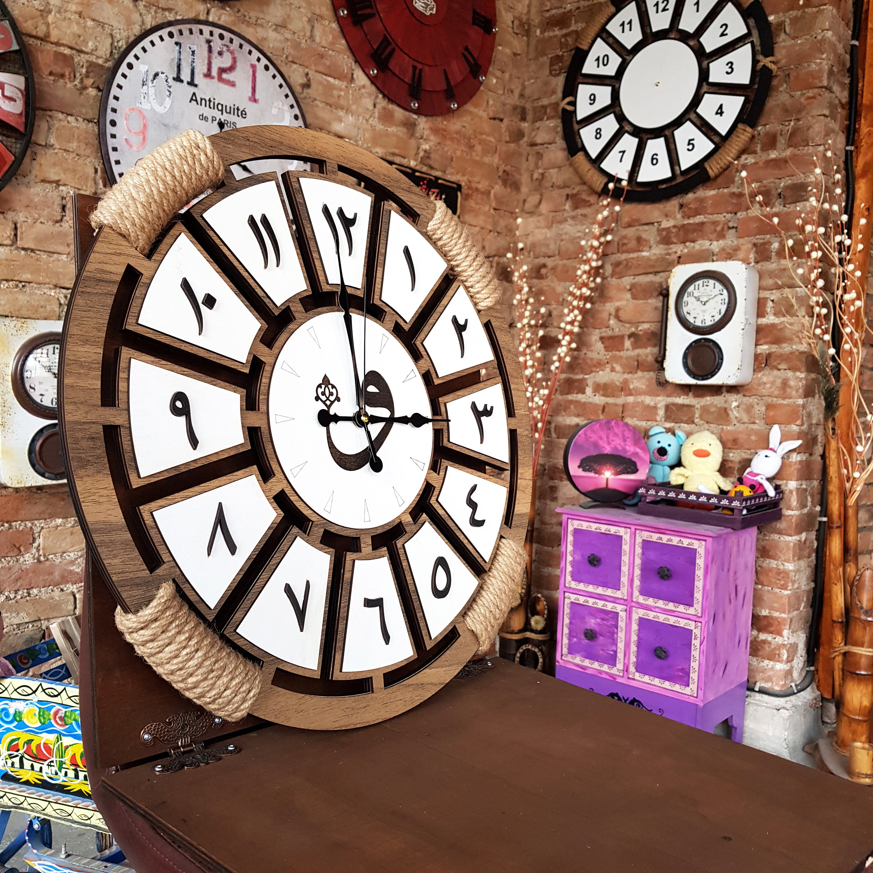 Wall Clock Rope Wooden Clock Home Decorpersonalize - Etsy UK