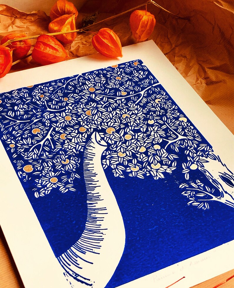 Linocut candy Apple, Hand Printed, Non-toxic Oil-based Ink, 300g/m2 ...