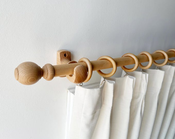 Handmade Wood Curtain Rod & Brackets - Etsy