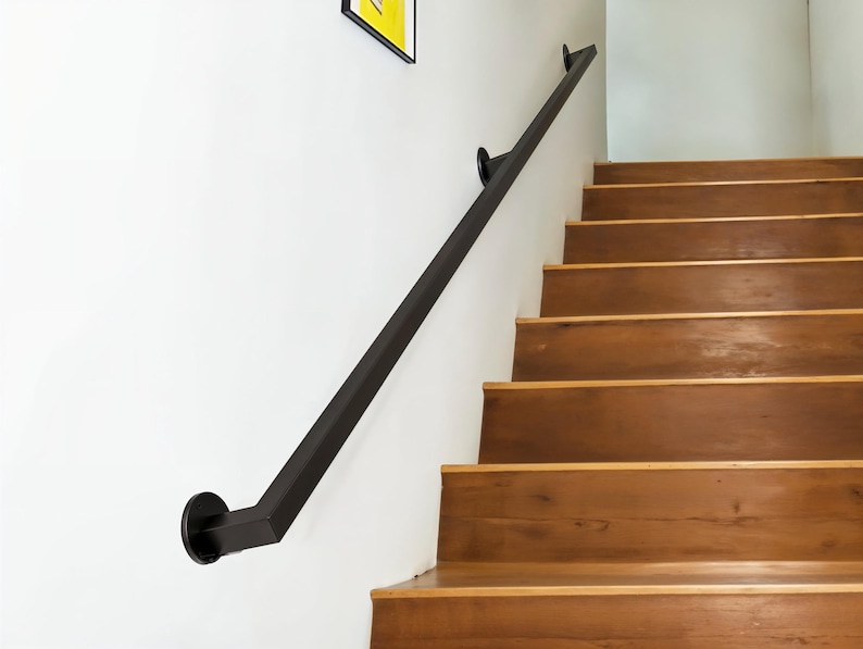 Square Black Metal Handrail, Industrial Style Stair Handrail, Wall ...