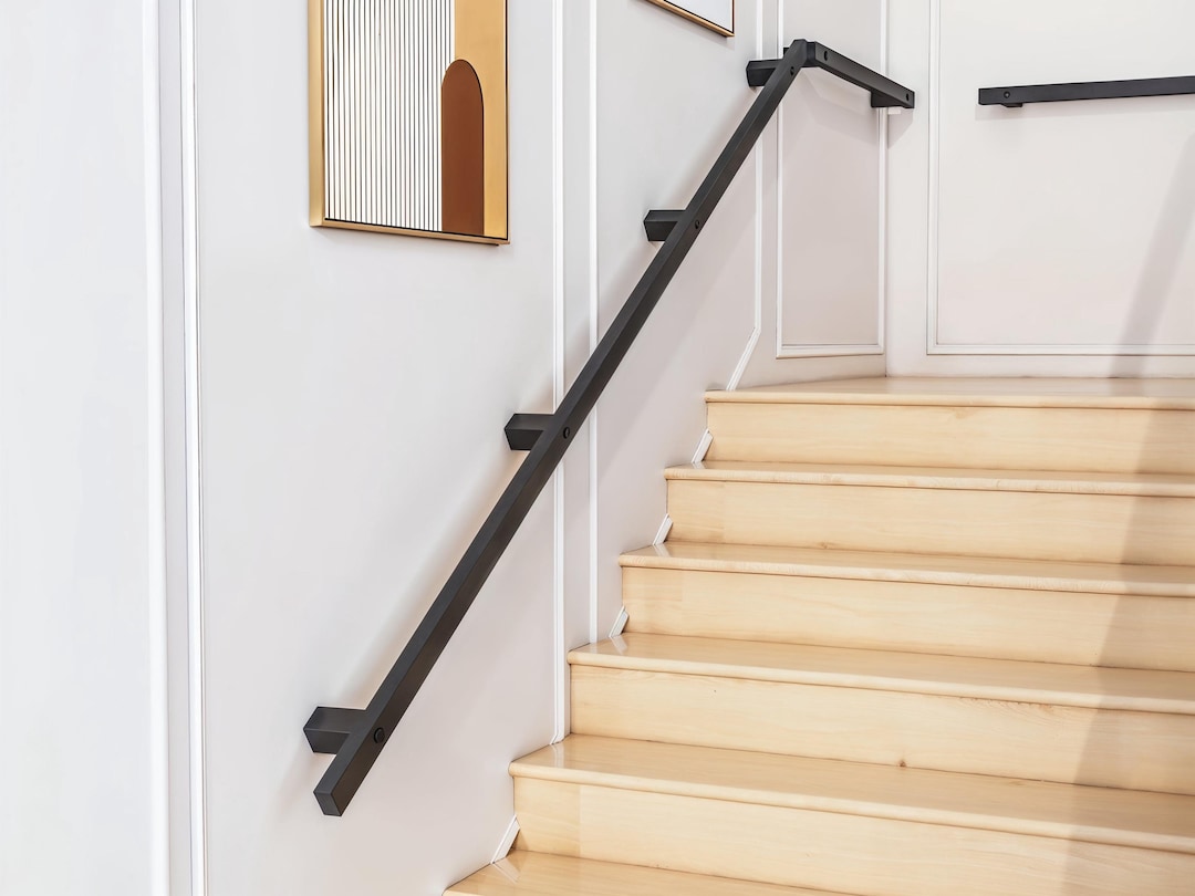 Black Metal Stair Handrails, Wall Handrails, Square Metal Stair ...