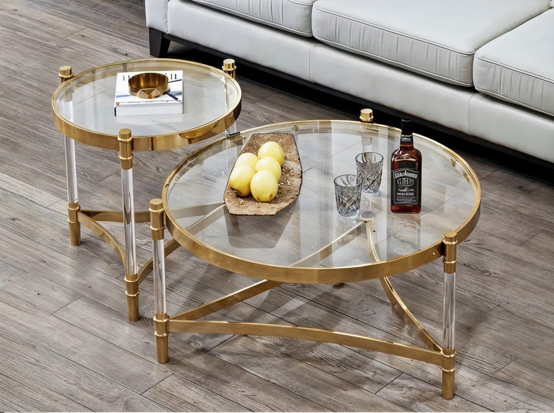 Modern Minimalist Acrylic Round Coffee Table With Triangular Supports ...