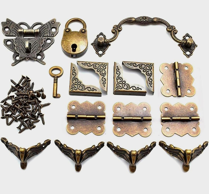 Mini Bronze Antique Padlock Hasp Latch Box Corner Protectors Retro ...