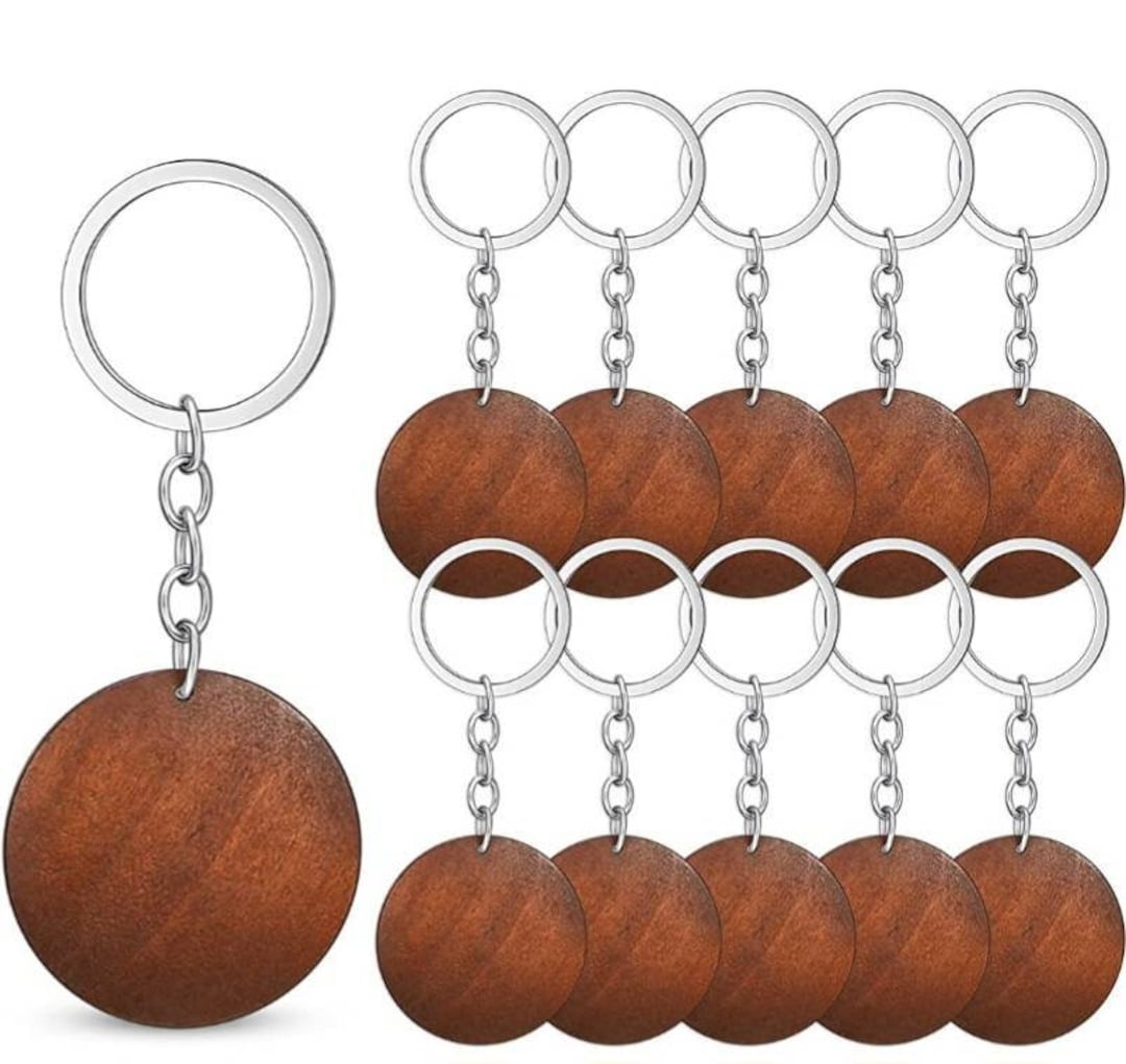Wood Engraving Blanks Round Shaped Wooden Keychain Set. Wood Blanks ...