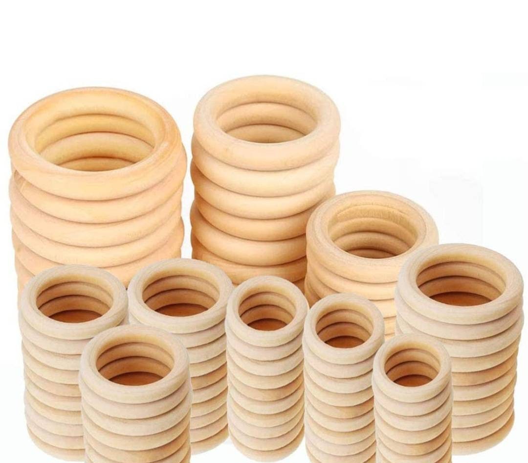 100 PCS 5 Sizes Natural Wood Rings - Etsy